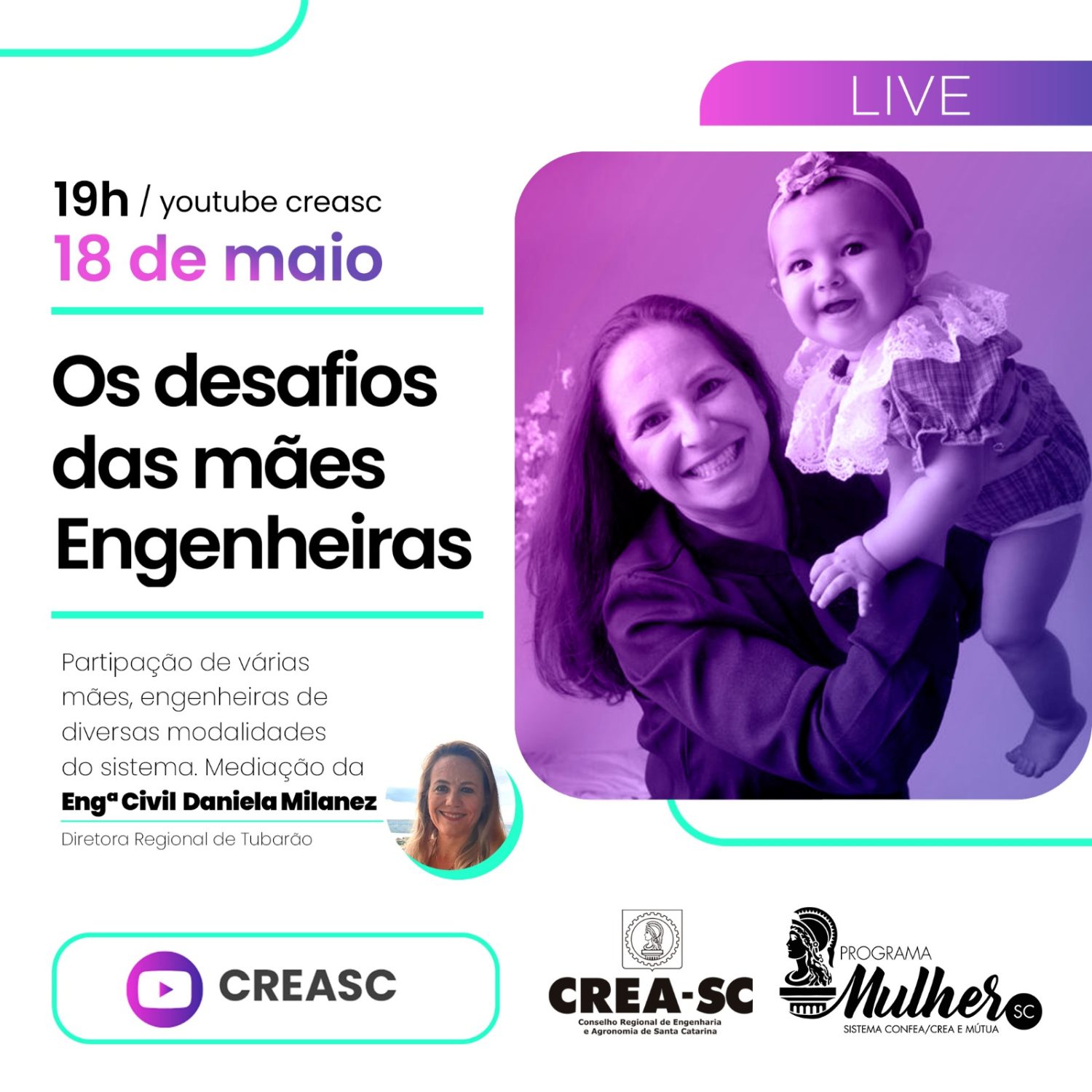 Programa Mulher do Crea-SC realiza live com o tema: "Os desafios das mães engenheiras" - CREA-SC